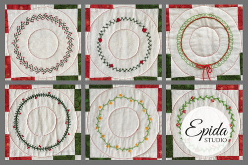 Embroidered Wreaths on a quilted table runner | Epida Studio