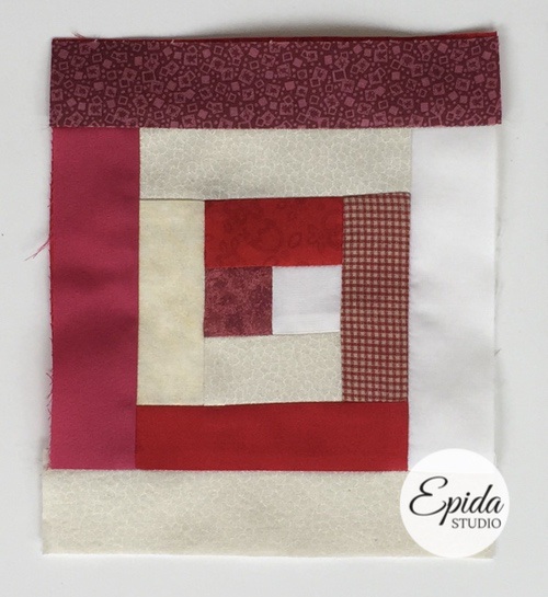 log cabin sampler Greek key quilt block tutorial