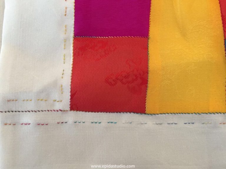 Simple method to sew a modern pojagi patchwork seam - Epida Studio