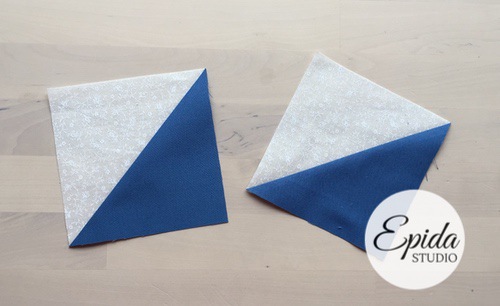 making half-square triangle units with diagonal lines